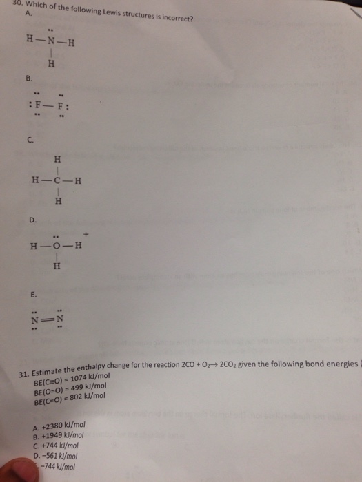 Solved Which of the following Lewis structures is incorrect? | Chegg.com