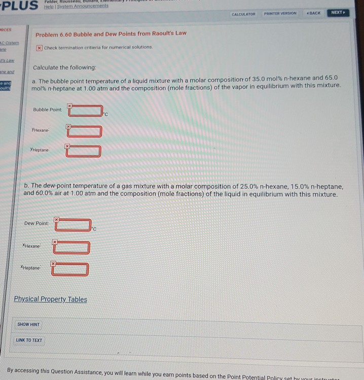 Solved Pl a en CALCULATOR PRINTER VERSION BACK NEXT RCES | Chegg.com