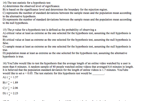 Solved The Test Statistic For A Hypothesis Test Determines 4095