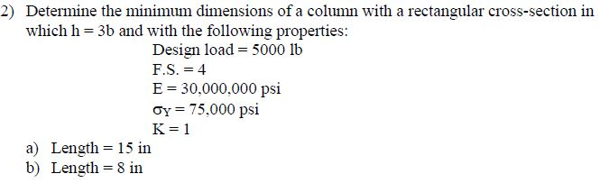 Solved Determine the minimum dimensions of a column with a | Chegg.com