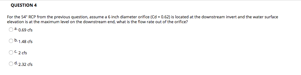 Solved QUESTION 4 For the 54" RCP from the previous | Chegg.com