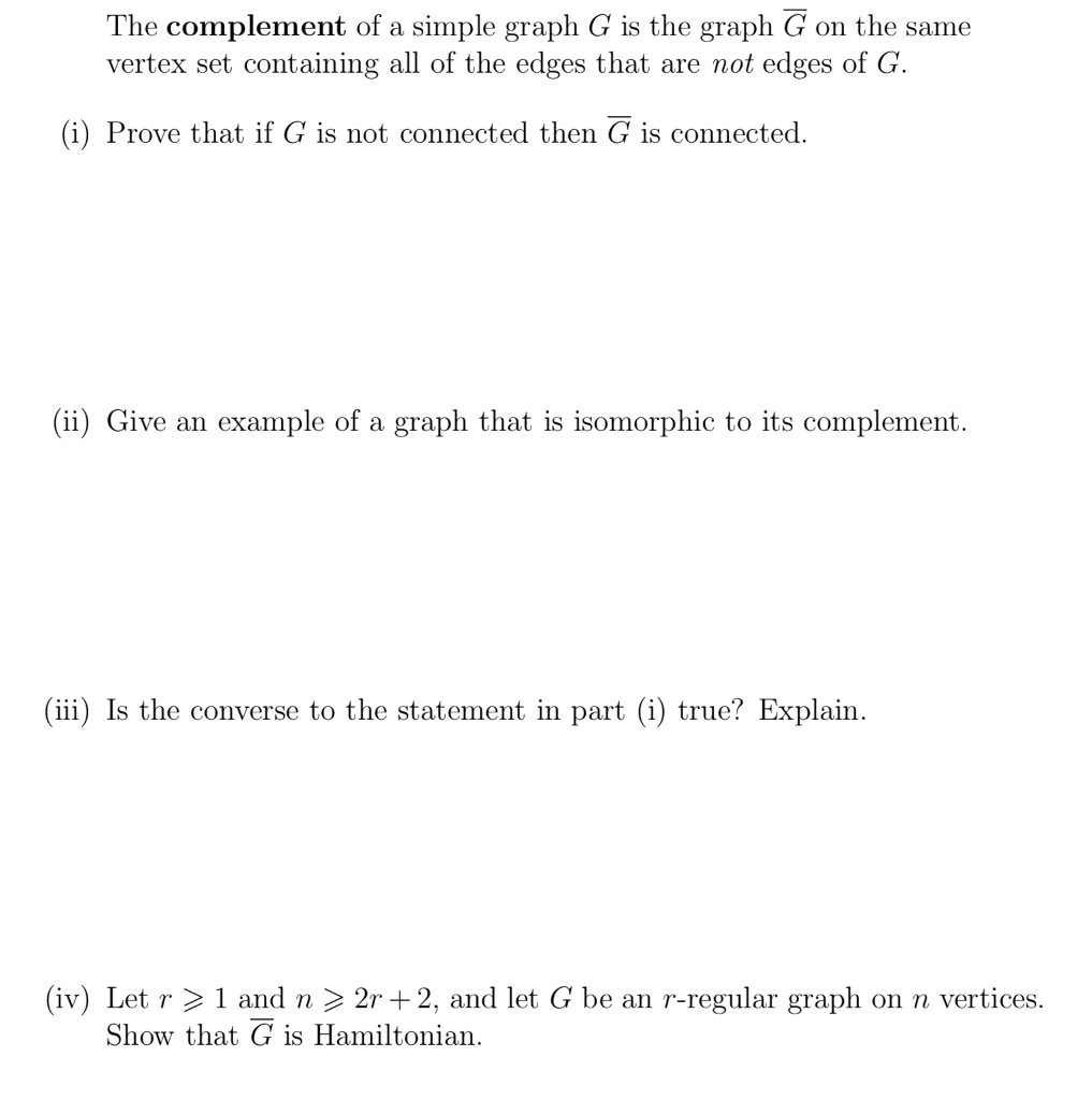 Solved The Complement Of A Simple Graph G Is The Graph G On 