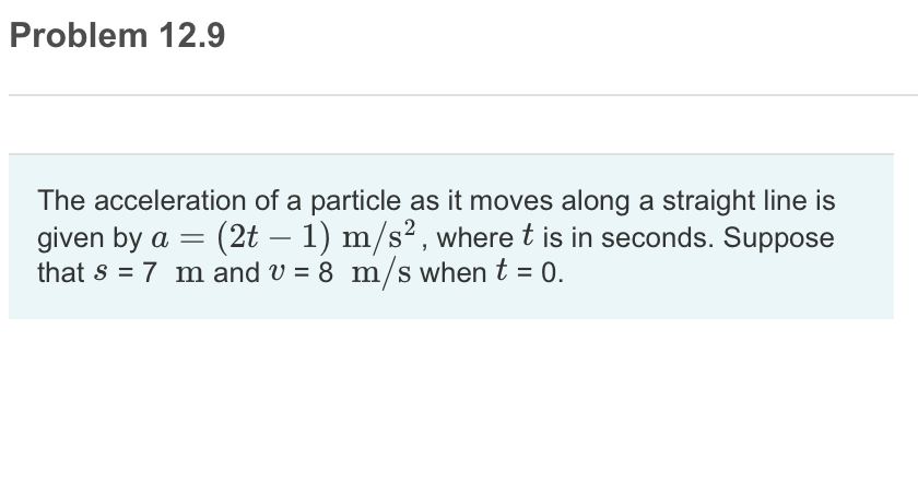 Solved Problem 12.9 The acceleration of a particle as it | Chegg.com