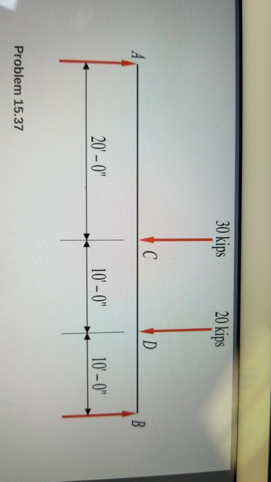 Solved 30 kips 20 kips 20'-0" 10'-0" 10'-0" Problem 15.37 | Chegg.com