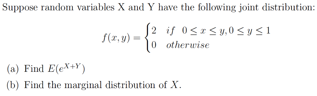Solved Suppose random variables X and Y have the following | Chegg.com