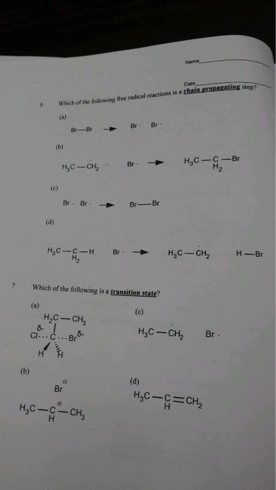 Solved Which of the following free radical reactions is a | Chegg.com