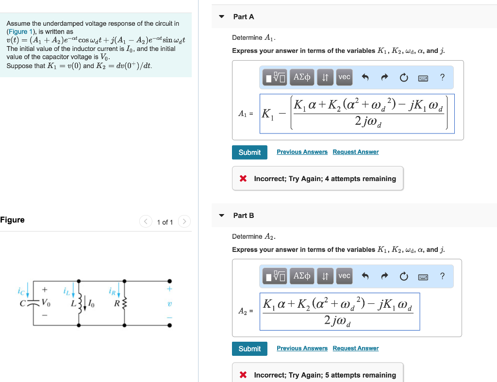 Solved Part A Assume the underdamped voltage response of the | Chegg.com