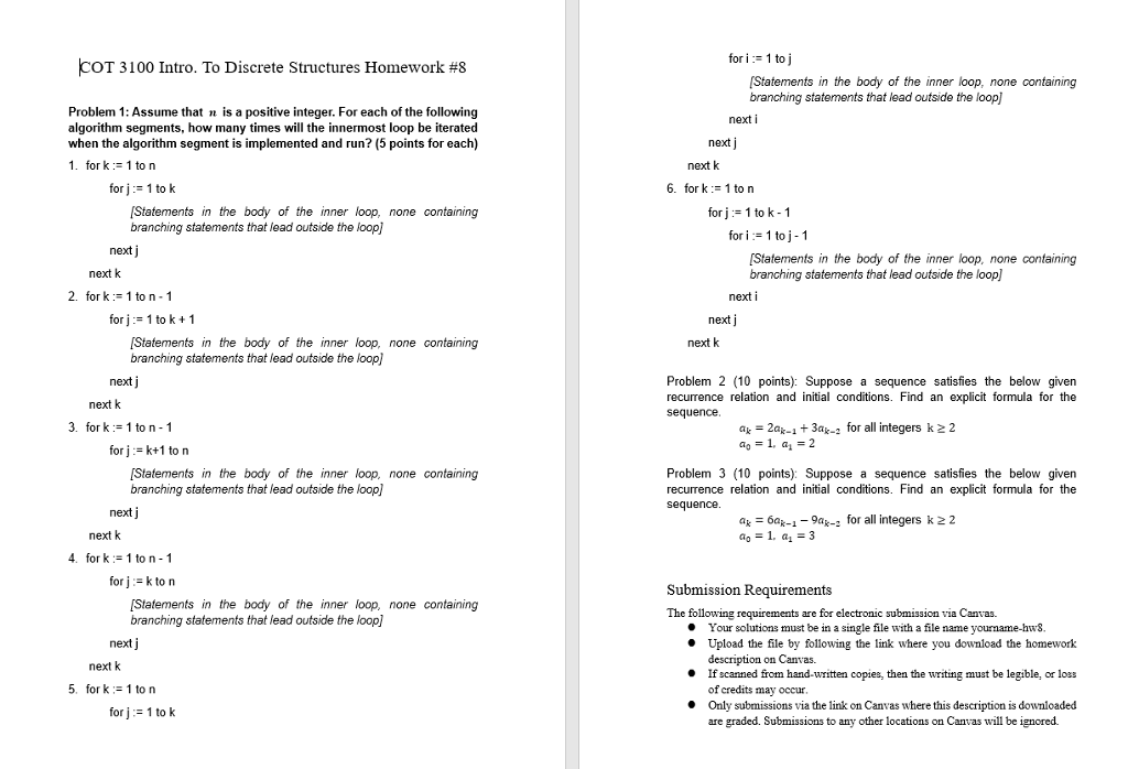 Solved fori:- 1 toj COT 3100 Intro. To Discrete Structures | Chegg.com