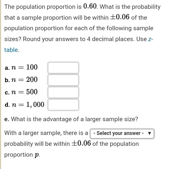 Solved The population proportion is 0.60. What is the | Chegg.com