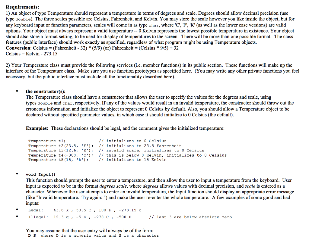 Solved The idea is to create a class called Temperature used | Chegg.com