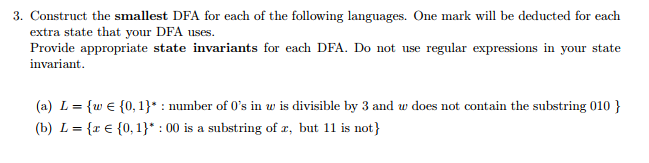 Solved 3. Construct the smallest DFA for each of the | Chegg.com