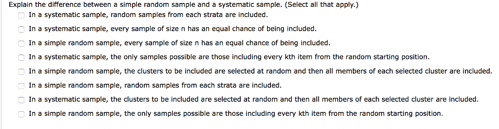 Solved Explain the difference between a simple random sample | Chegg.com