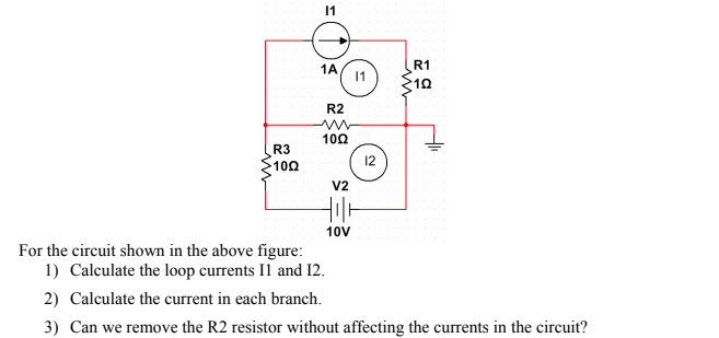 Solved R1 10 1A R2 R3 100 V2 10Ω 12 10V For the circuit | Chegg.com