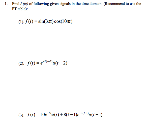 Solved Find f(omega) of following given signals in the time | Chegg.com