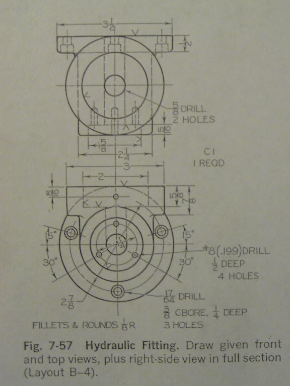 Fig. 7-57 Hydraulic Fitting. Draw given front and | Chegg.com