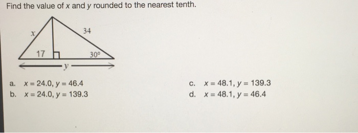 Solved Find the value of x and y rounded to the nearest | Chegg.com