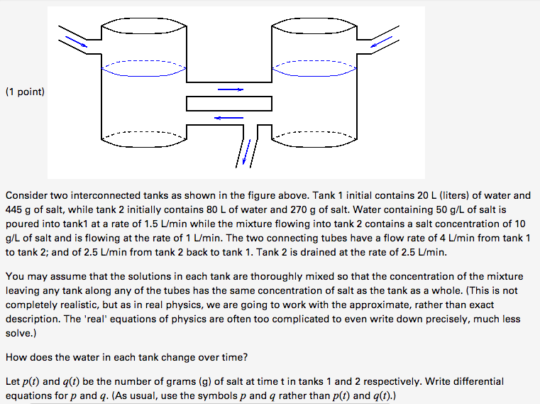 Solved (1 point) Consider two interconnected tanks as shown | Chegg.com