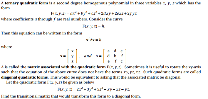 Solved A ternary quadratic form is a second degree | Chegg.com
