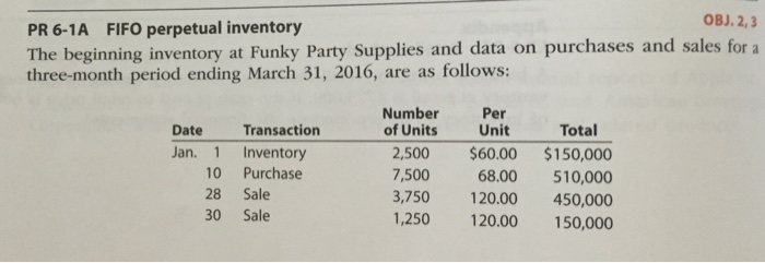 Solved OBJ. 2,3 PR 6-1A FIFO perpetual inventory The | Chegg.com