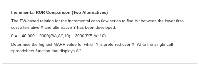 Incremental ROR Comparison (Two Alternatives) The | Chegg.com