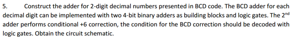 Solved Construct the adder for 2-digit decimal numbers | Chegg.com