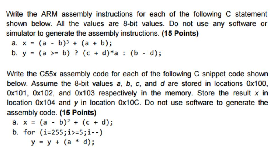 Solved Write The Arm Assembly Instructions For Each Of The
