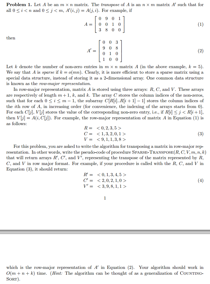 Let A be an m times n matrix. The transpose of A is | Chegg.com