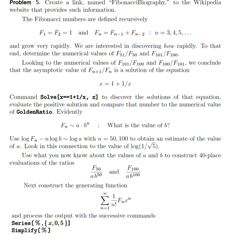 Problem 5. Create a link, named "FibonacciBiography," | Chegg.com