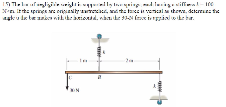 Solved 15) The bar of negligible weight is supported by two | Chegg.com