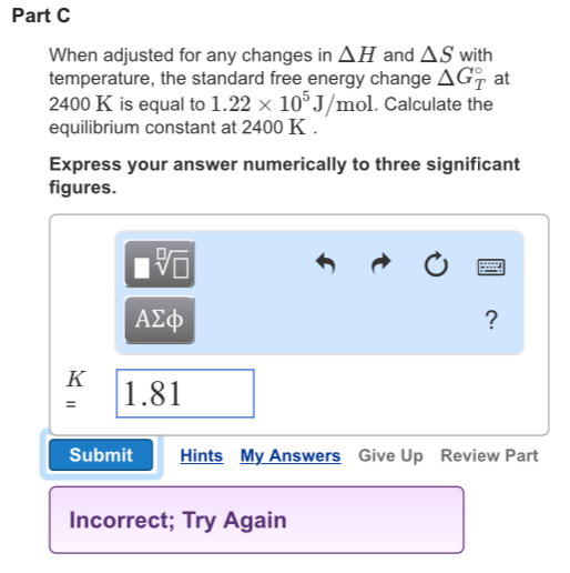 Solved When adjusted for any changes in Delta H and Delta S | Chegg.com