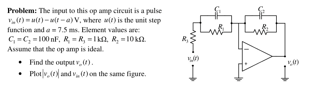 Solved The input to this op amp circuit is a pulse vin (t) = | Chegg.com