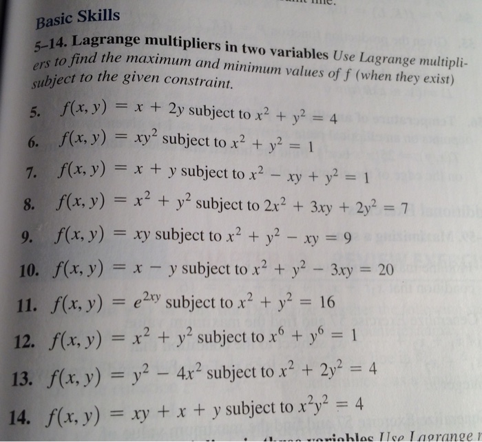 Solved Basic Skills 4. Lagrange multipliers in two variables | Chegg.com