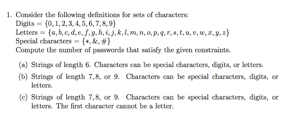 Solved 1. Consider the following definitions for sets of | Chegg.com