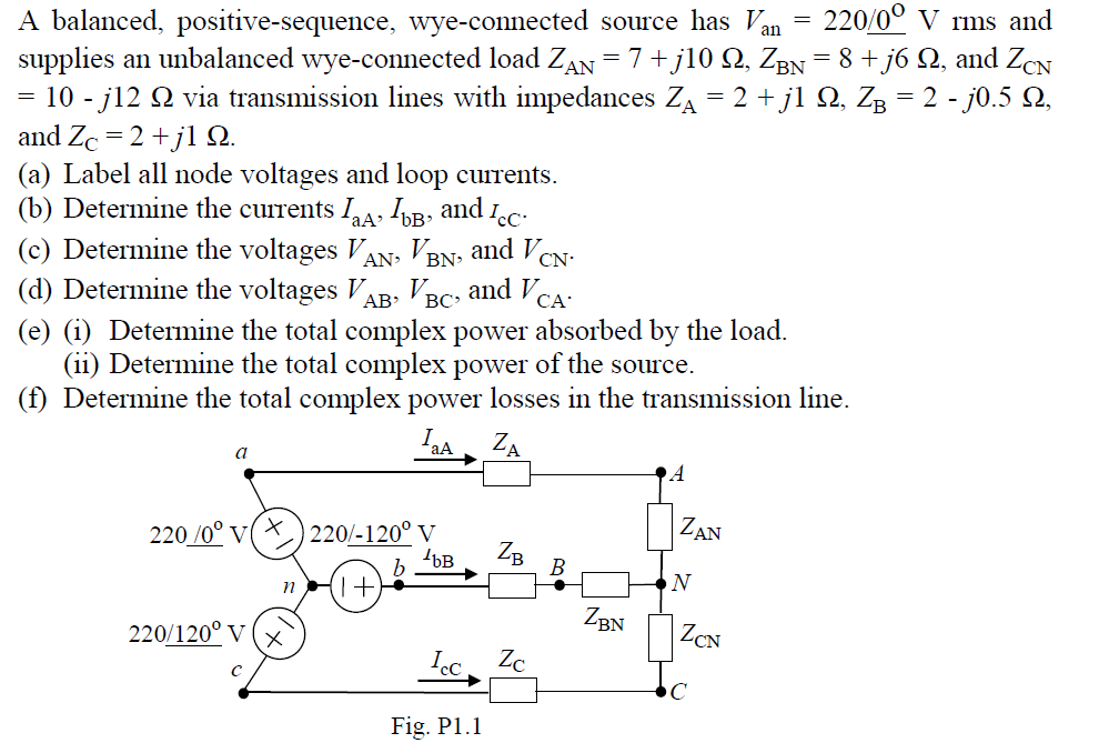 Solved A balanced, positive-sequence, wye-connected source | Chegg.com