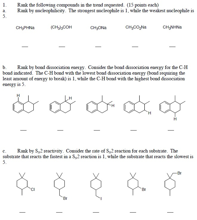 Solved 1. Ranky by nucleophilicity Please solve this problem | Chegg.com