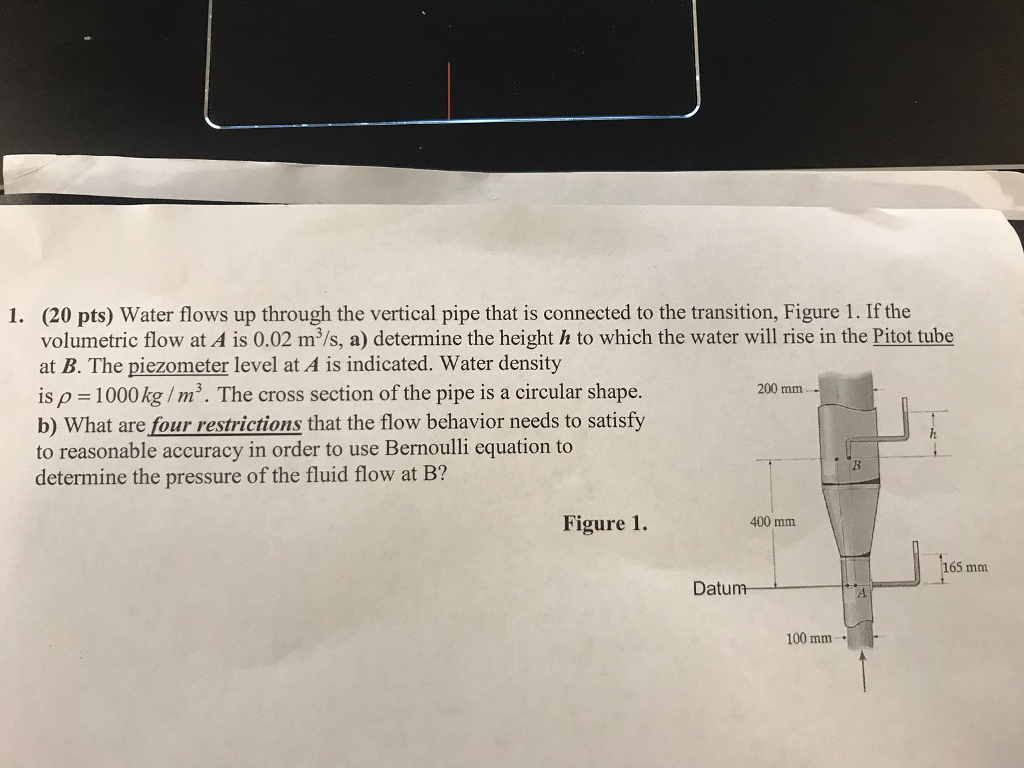 Solved 1. (20 pts) Water flows up through the vertical pipe | Chegg.com