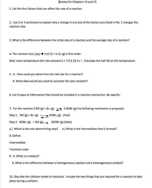Solved List the four factors that can affect the rate of a | Chegg.com