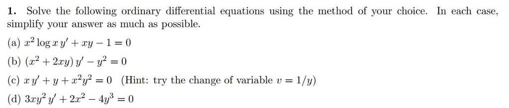 Solved 1. Solve the following ordinary differential | Chegg.com