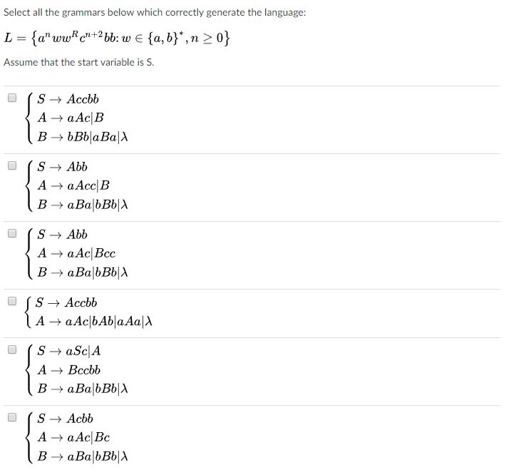 Solved Select all the grammars below which correctly | Chegg.com Solved Select all the grammars below which correctly | Chegg.com