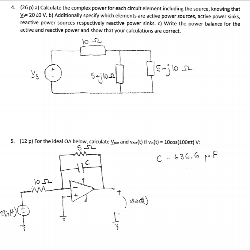 Solved (26 p) a) Calculate the complex power for each | Chegg.com