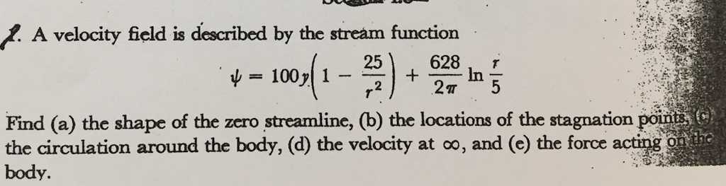 A velocity field is described by the stream function | Chegg.com