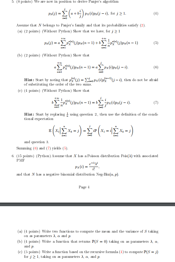 We are now in position to derive Panjer's algorithm | Chegg.com