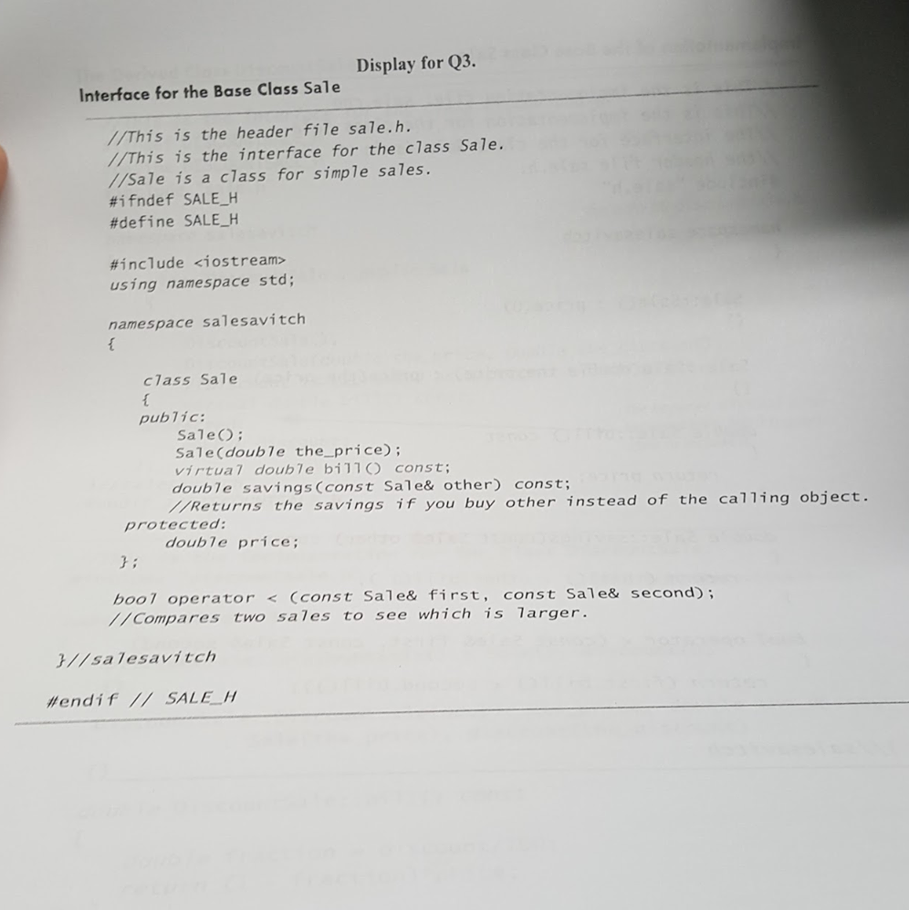 Solved Display for Q3. Interface for the Base Class Sale | Chegg.com