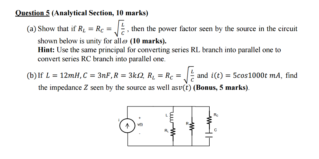 Solved Question 5 (Analytical Section, 10 marks) (a) Show | Chegg.com
