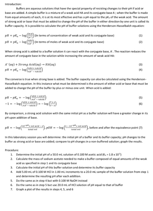 Solved Introduction: Buffers are aqueous solutions that have | Chegg.com