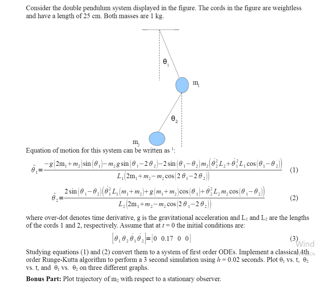 Solved Consider the double pendulum system displayed in the | Chegg.com