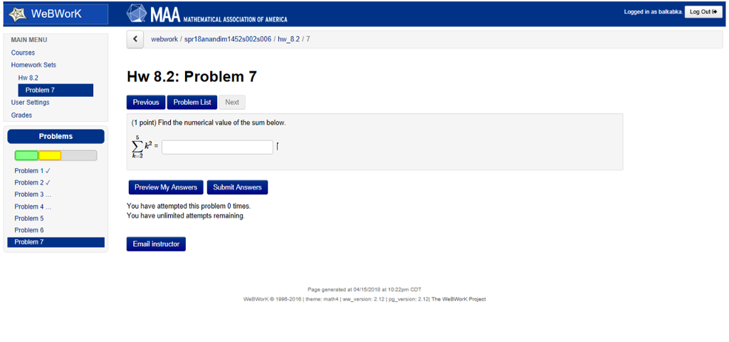 Solved WeBWork Logged in as balkabka Log Out MATHEMATICAL | Chegg.com Solved WeBWork Logged in as balkabka Log Out MATHEMATICAL | Chegg.com