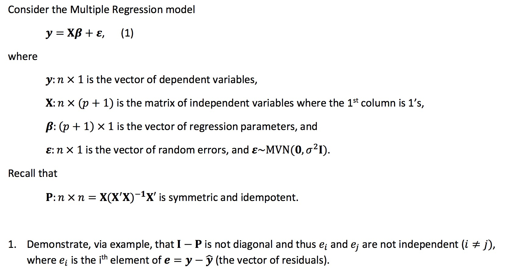 Consider the Multiple Regression model y = x beta + | Chegg.com