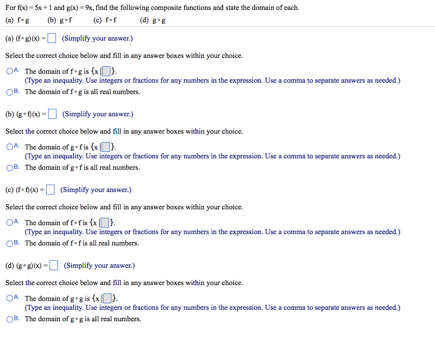 Solved For f(x) = 5x + 1 and g(x) = 9x, find the following | Chegg.com