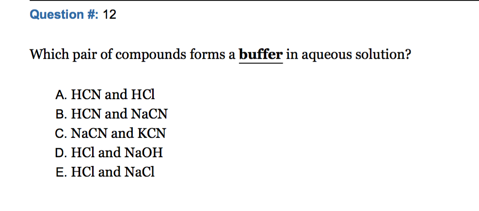 Solved Which Pair Of Compounds Forms A Buffer In Aqueous